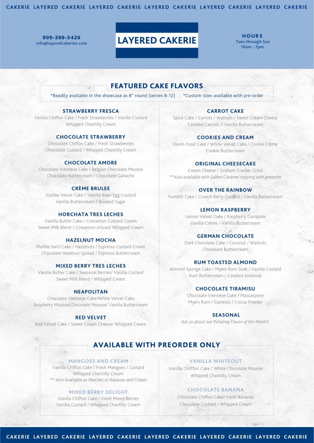 Menu - Layered Cakerie